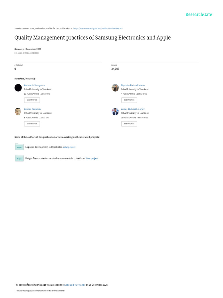 Quality Management Practices of Samsung Electronics and Apple | PDF ...