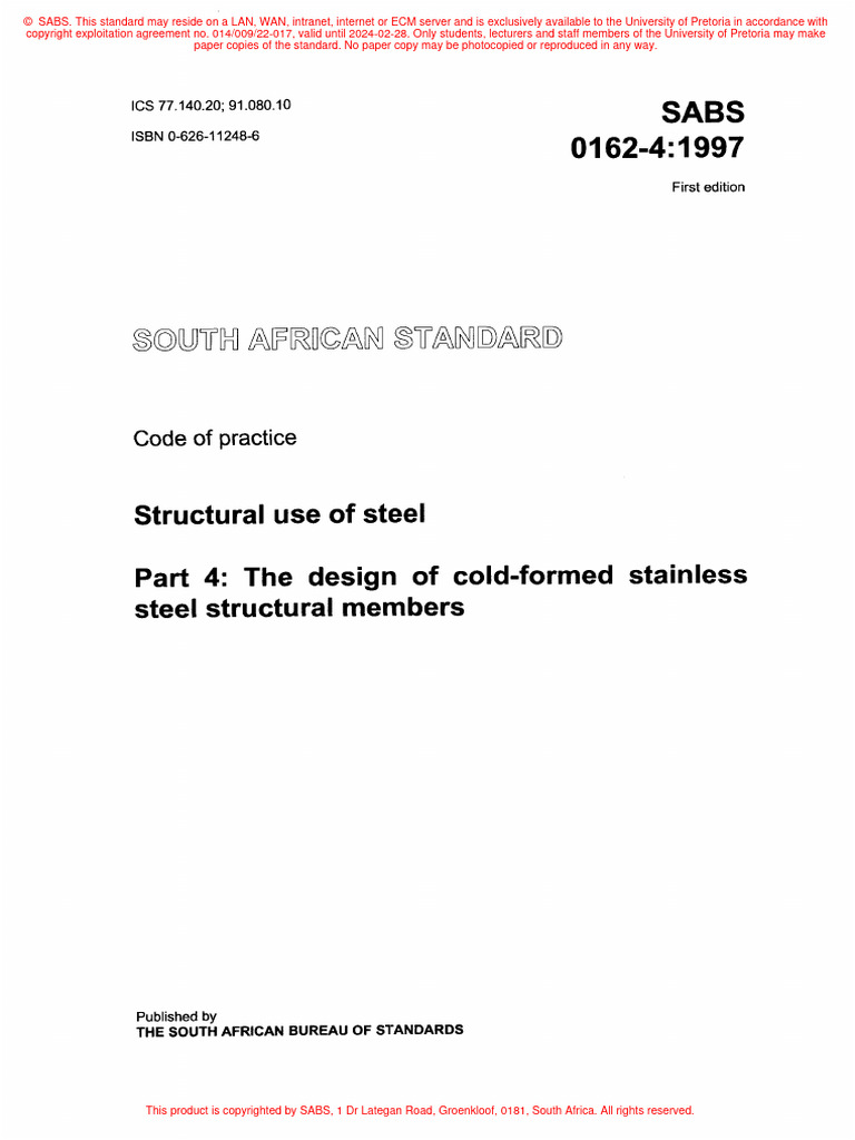 SANS10162-4 Design of Cold Formed Stainless Steel | PDF | Buckling ...