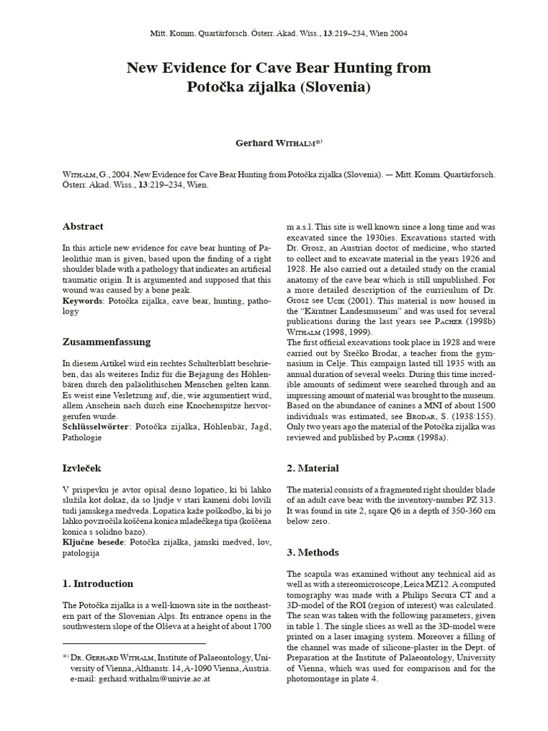 New Evidence For Cave Bear Hunting From | PDF | Vertebral Column | Vertebra