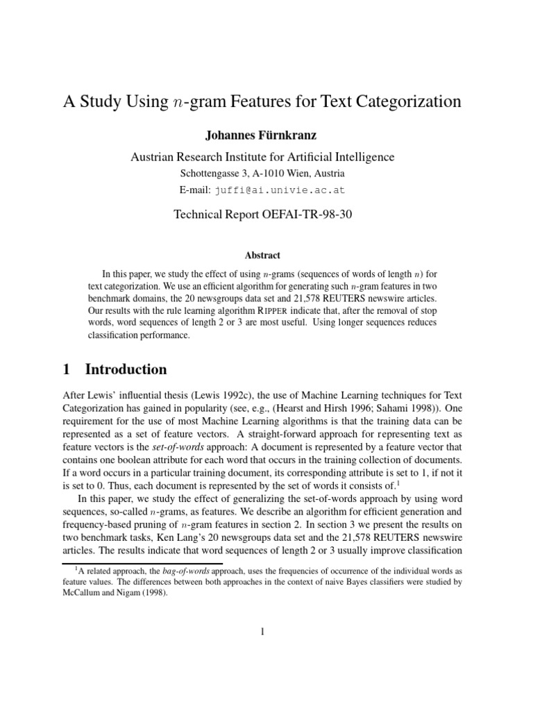 Text Categorization with N-grams | PDF | Algorithms | Statistical Classification