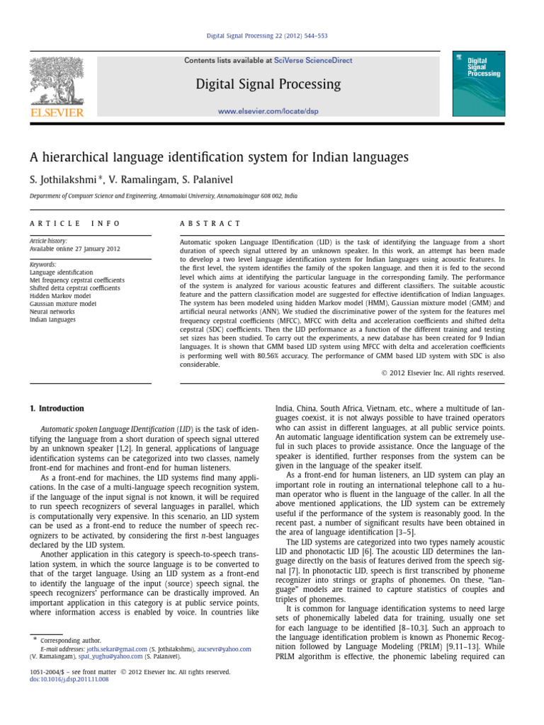 A Hierarchical Language Identification System For Indian Languages | PDF | Applied Mathematics ...