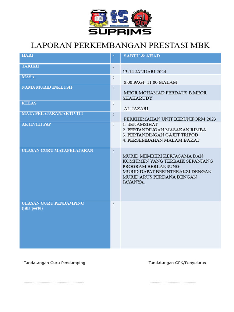 Laporan Prestasi MBK Ppi | PDF