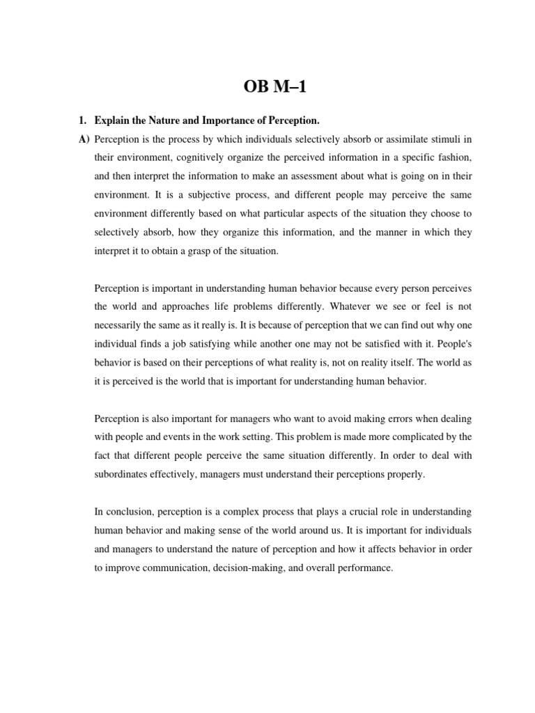 OB Mid 1 Answer. | PDF | Communication | Psychology