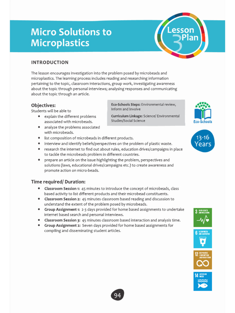 Environment Education Lesson Plan on Micro Plastics | PDF