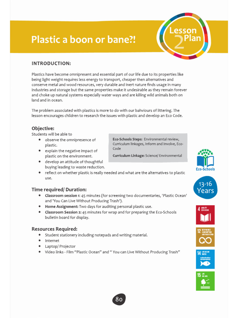 Environment Education Lesson Plan On Plastics | PDF