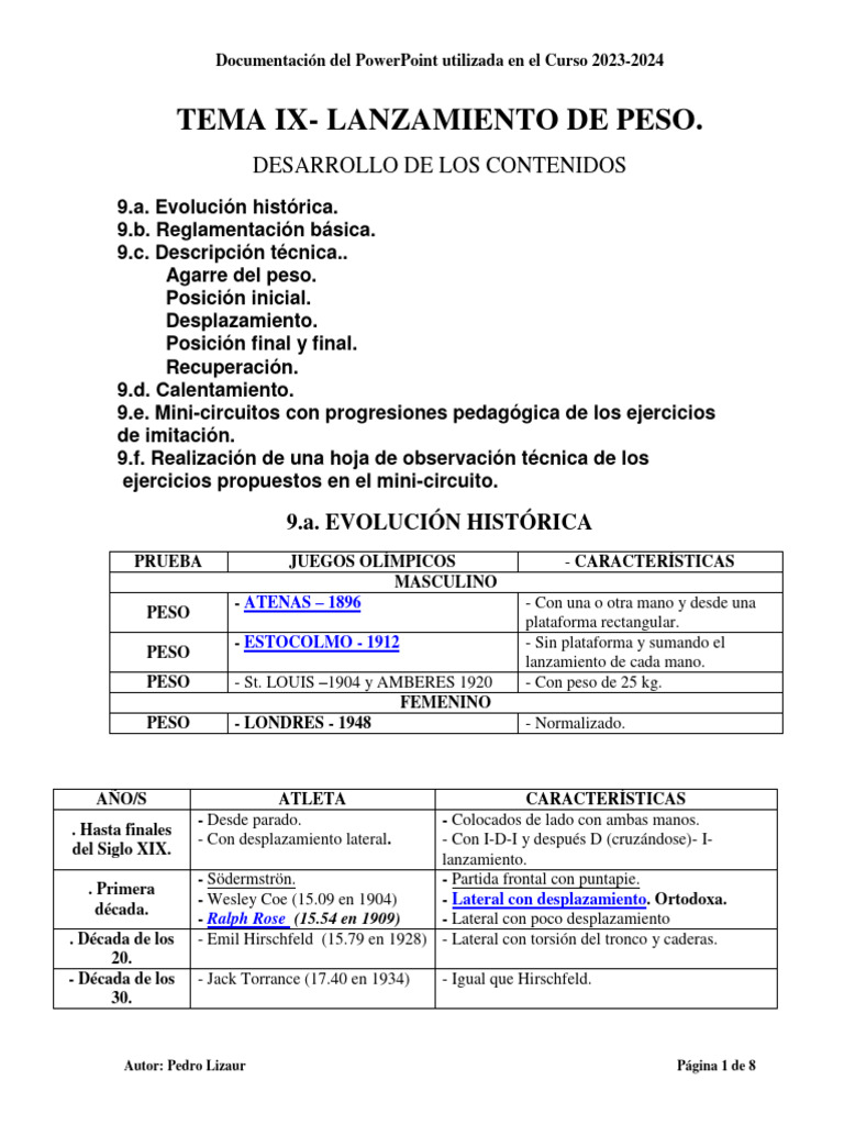 Lanzamiento de Peso: Guía Técnica y Reglamentación | PDF | Pie | Mano