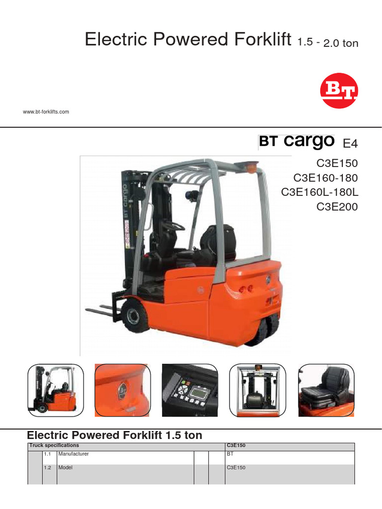BT Cargo C3E150 - C3E160-180L - C3E200 Electric Powered Forklift 1.5-2. ...