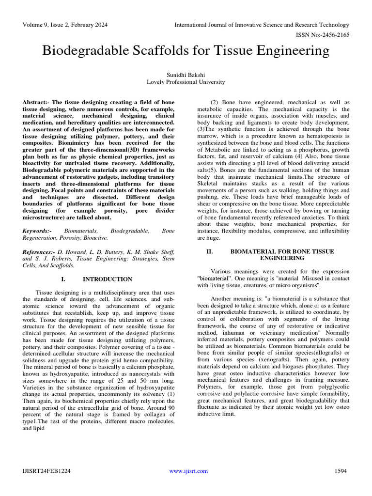 Biodegradable Scaffolds for Tissue Engineering | PDF | Tissue ...