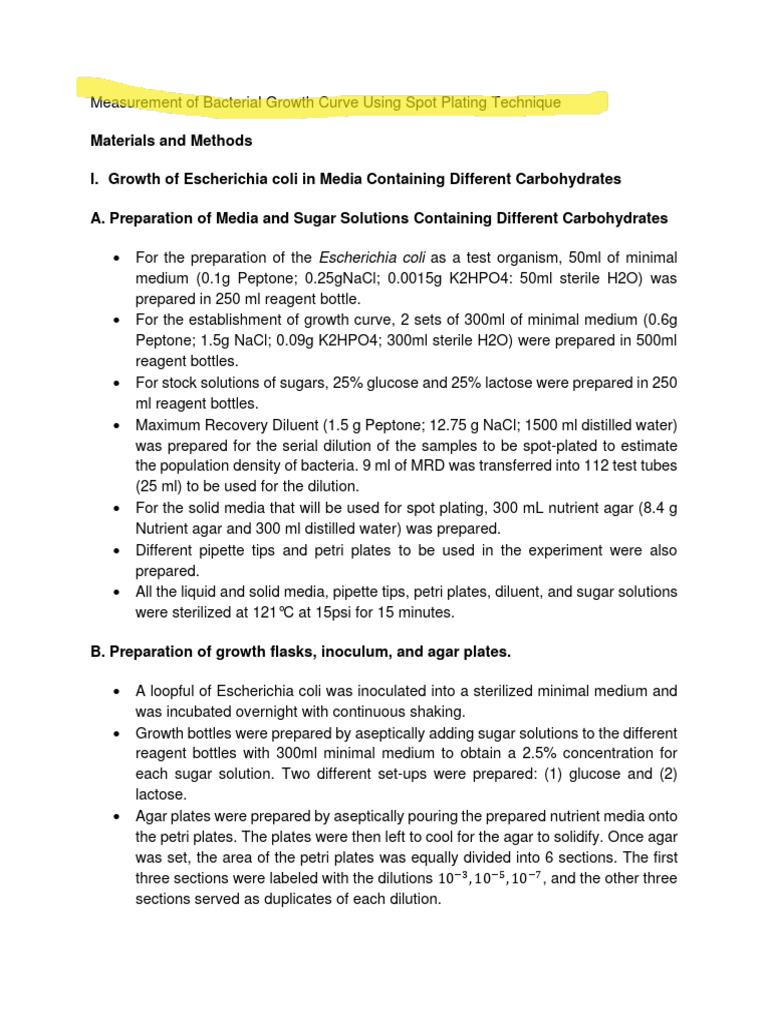 Measurement of Bacterial Growth Curve Using Spot Plating Technique ...
