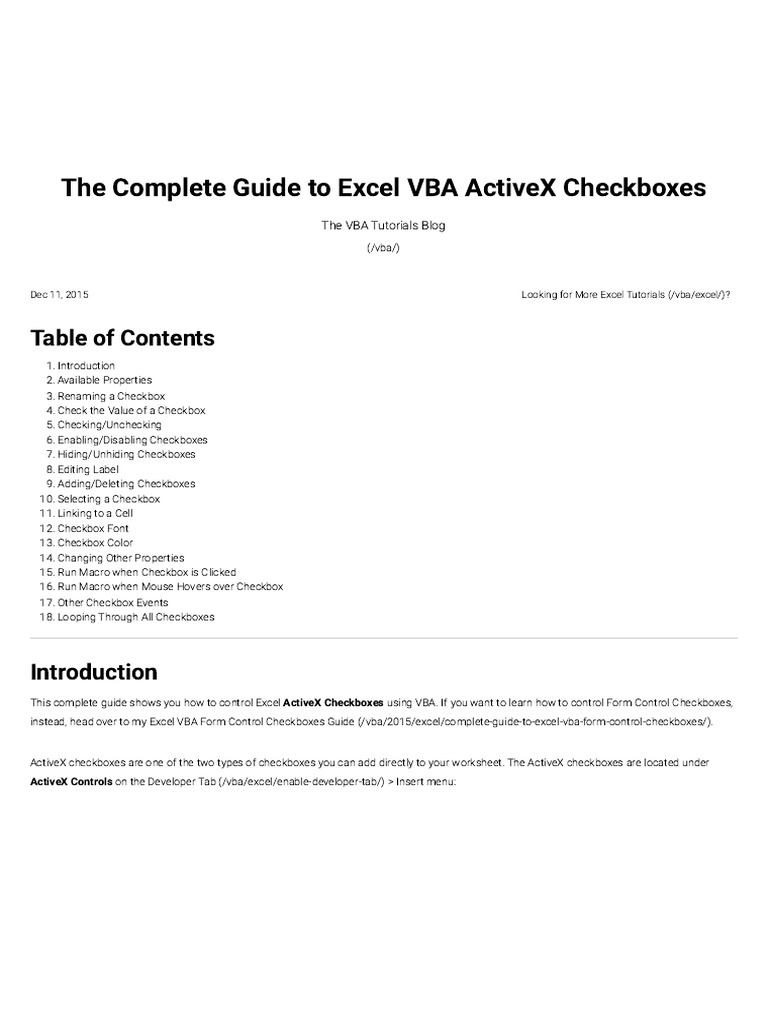 The Complete Guide To Excel VBA ActiveX Checkboxes | PDF | Microsoft Excel | Visual Basic For ...