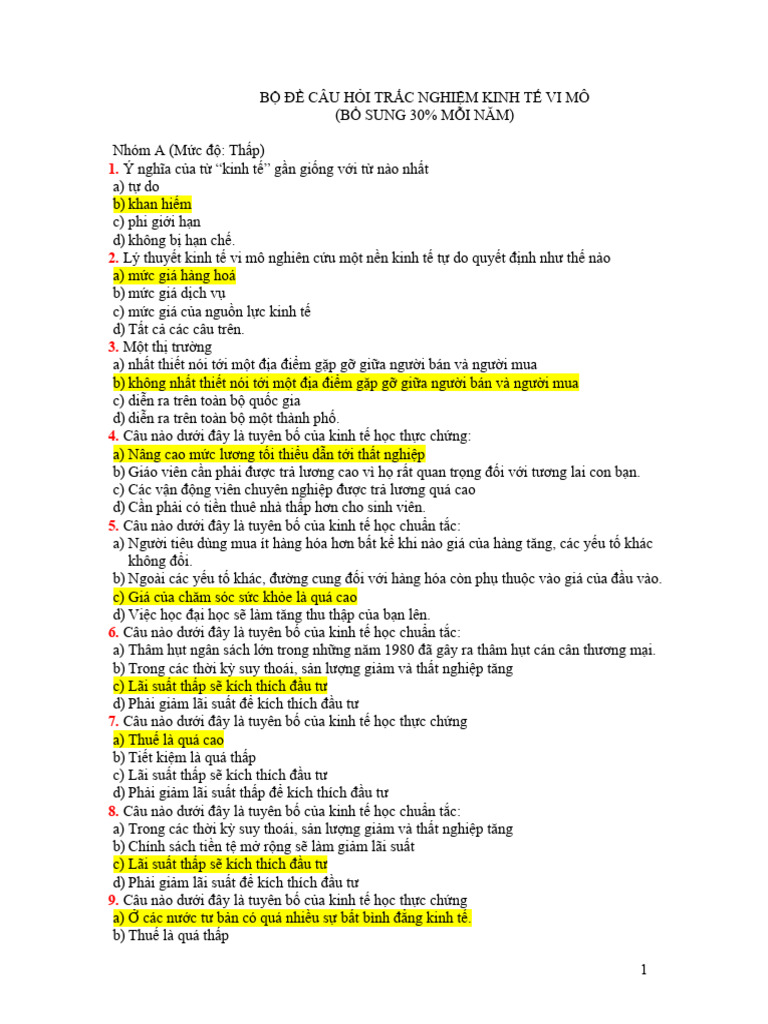 Ngan Hang Cau Hoi VI Mo - Gui SV | PDF