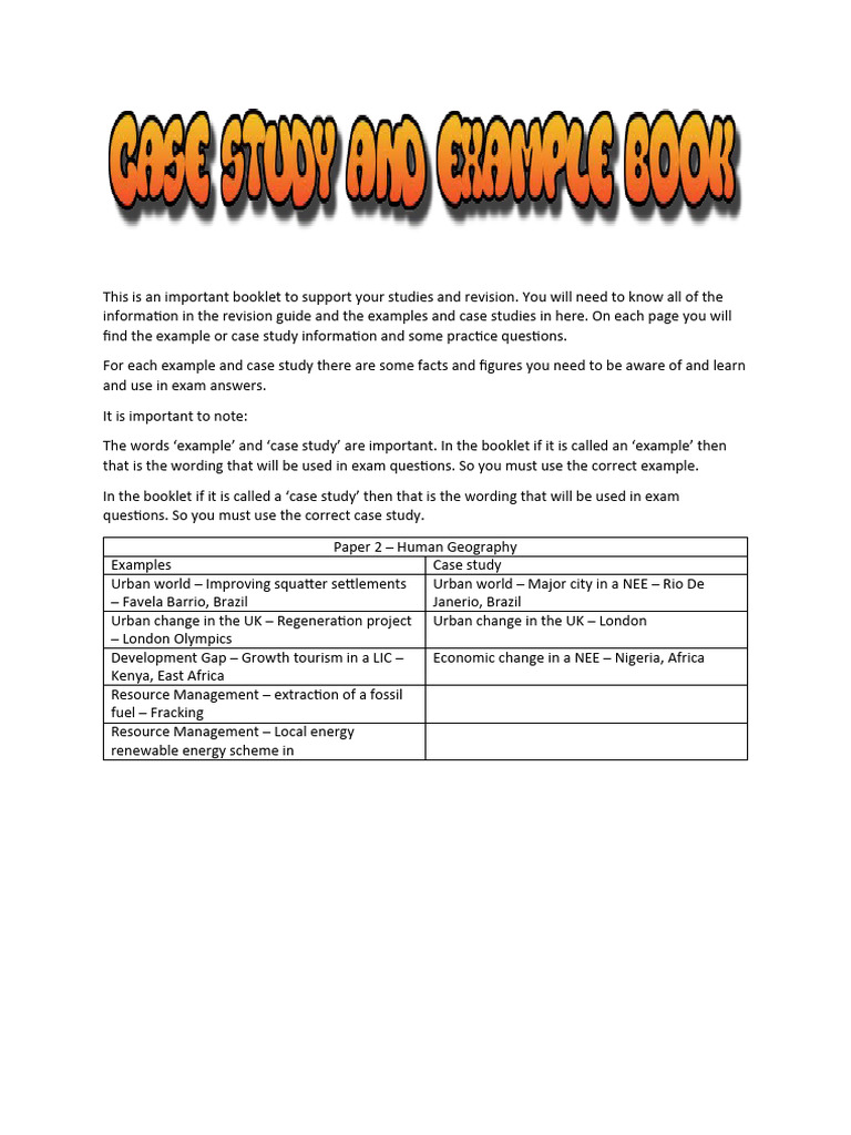 Urban Geography Case Studies Guide | PDF | Aids | Natural Gas