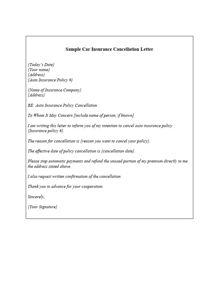 Sample Car Insurance Cancellation Letter | PDF