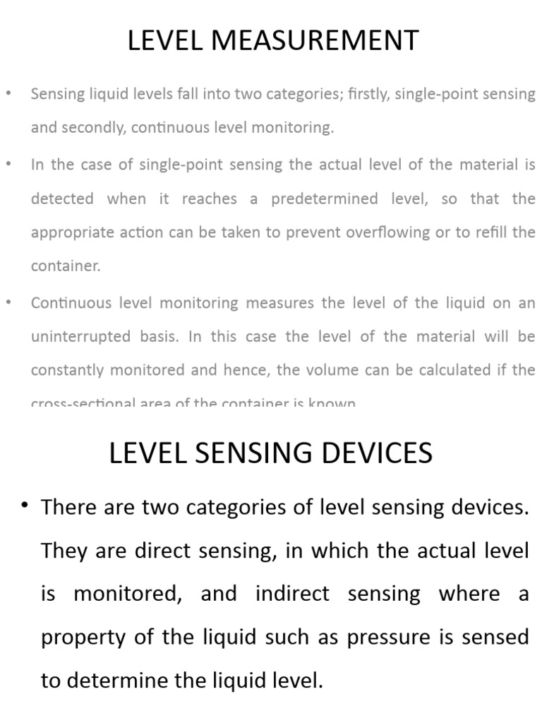 Level Measurement | PDF | Manufactured Goods | Mechanical Engineering