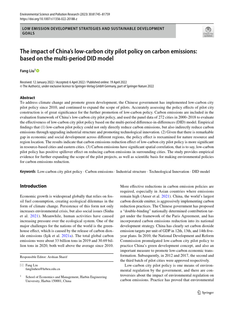 (2023) - ESP - The Impact of China's Low-Carbon City Pilot Policy On Carbon Emissions | Download ...