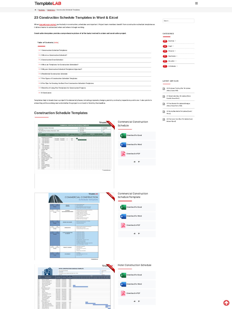 Construction Schedule Templates Overview | PDF | Microsoft Excel | Real ...