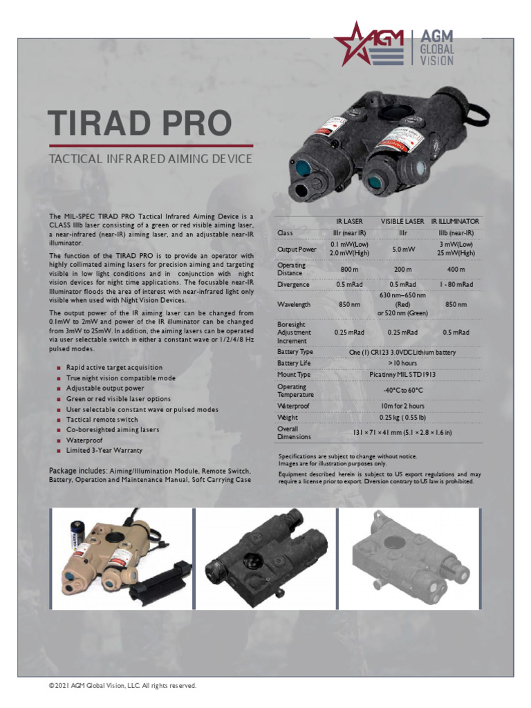 AGM - TIRAD-PRO Tactical IR Aiming Device Datasheet | PDF | Infrared ...