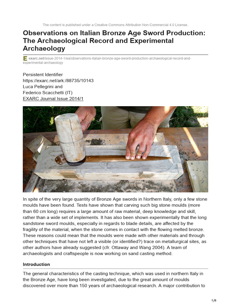 Observations On Italian Bronze Age Sword Production The Archaeological ...