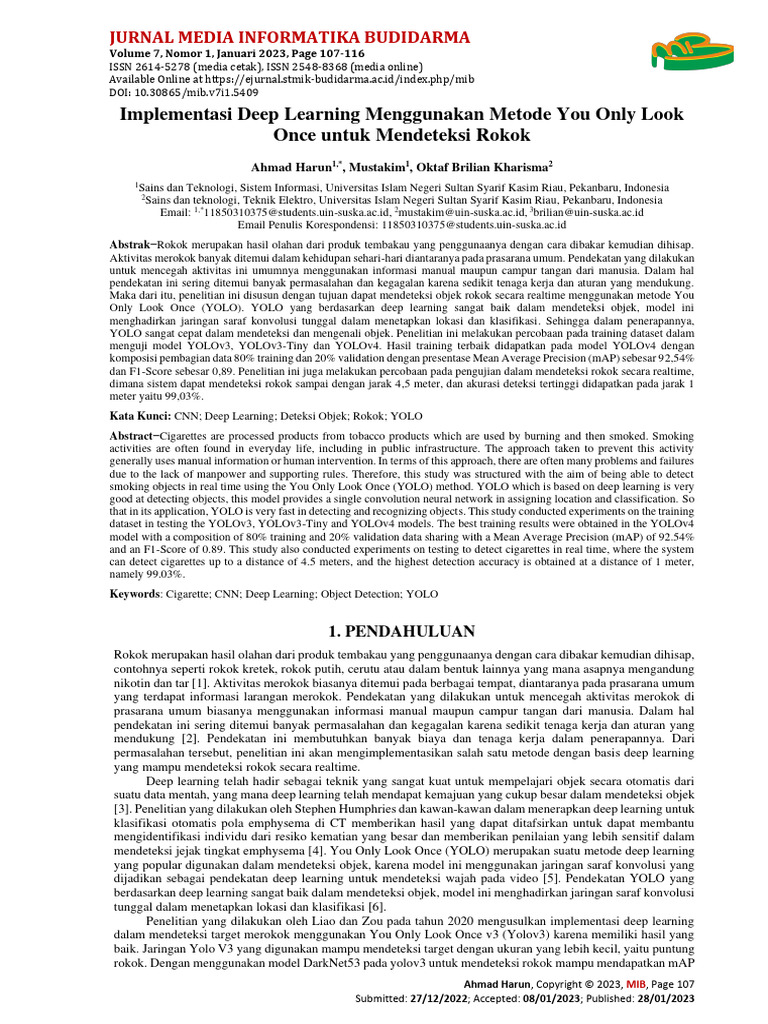 S3 Implementasi Deep Learning Menggunakan Metode You Only Look Once Untuk Mendeteksi Rokok Pdf
