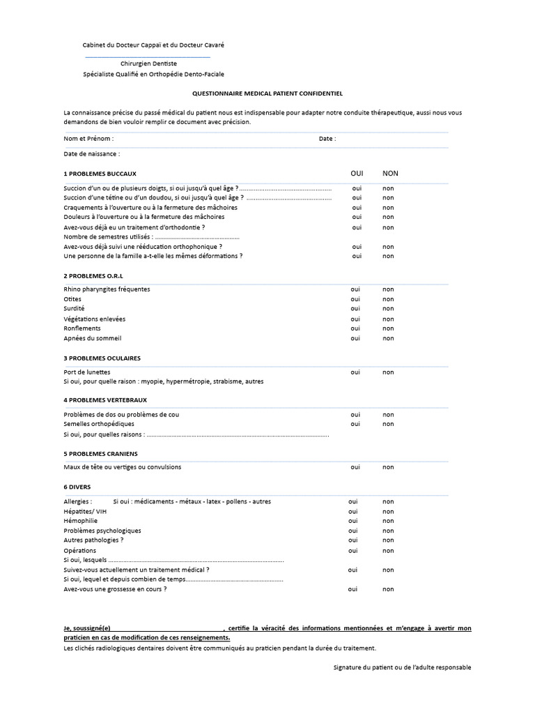 Questionnaire médical | PDF