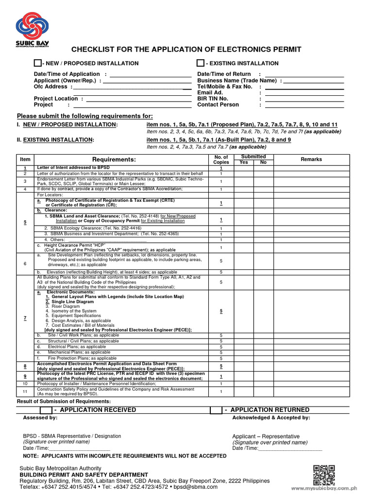 Checklist for the Application of Electronics Permit | PDF