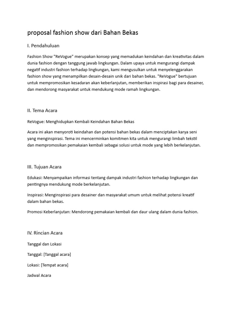 Proposal Fashion Show Dari Bahan Bekas | PDF