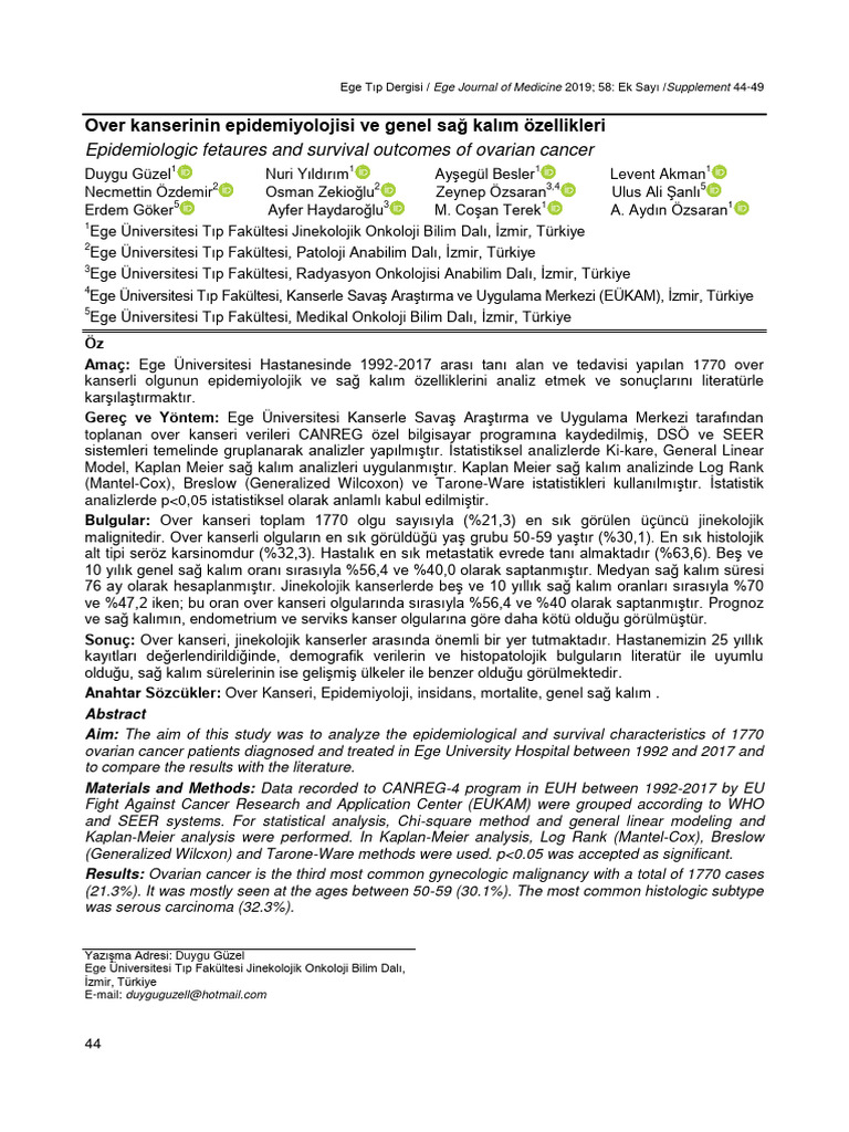 Over Kanserinin Epidemiyolojisi Ve Genel Sa - Kal - M - Zellikleri (#669376) - 915689 | PDF