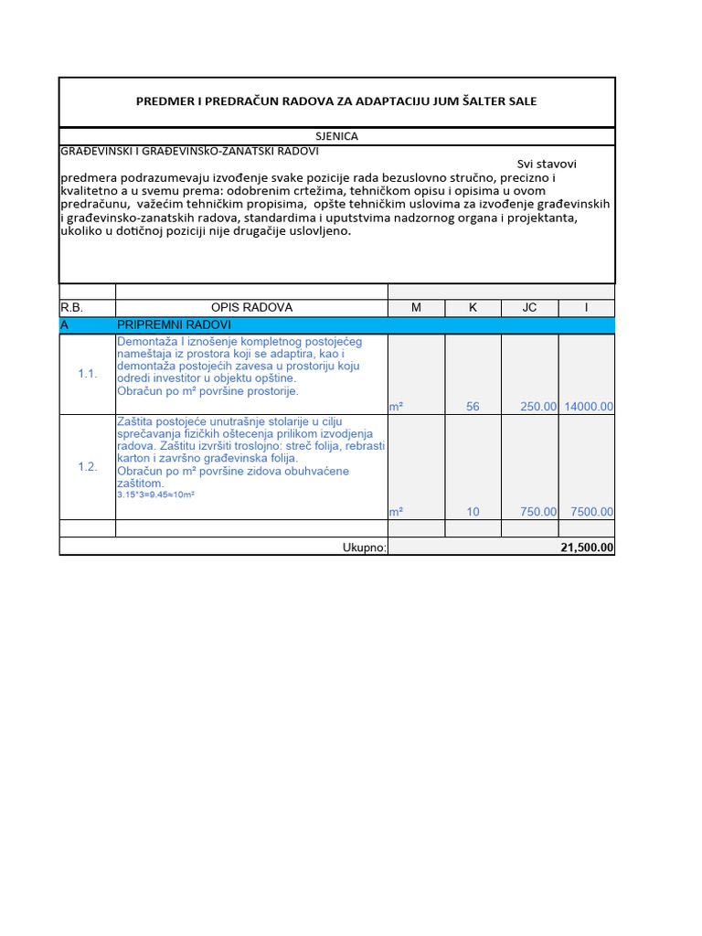 Predmer I Predračun Radova | PDF