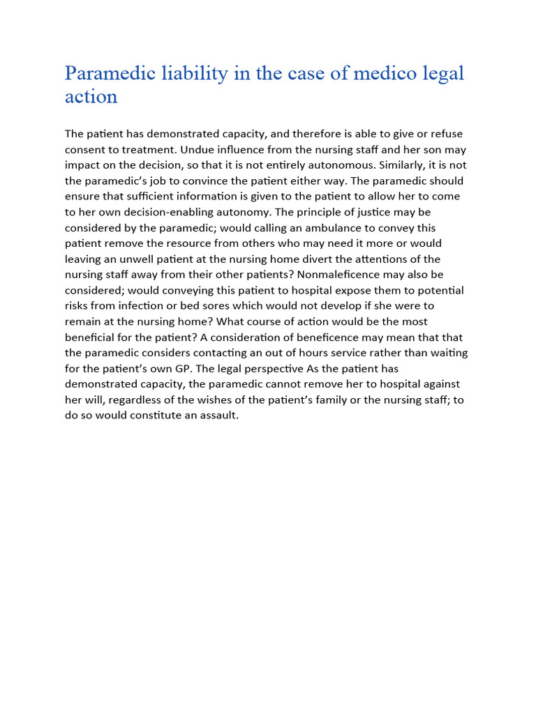 Paramedic Liability in The Case of Medico Legal Action | PDF | Self ...