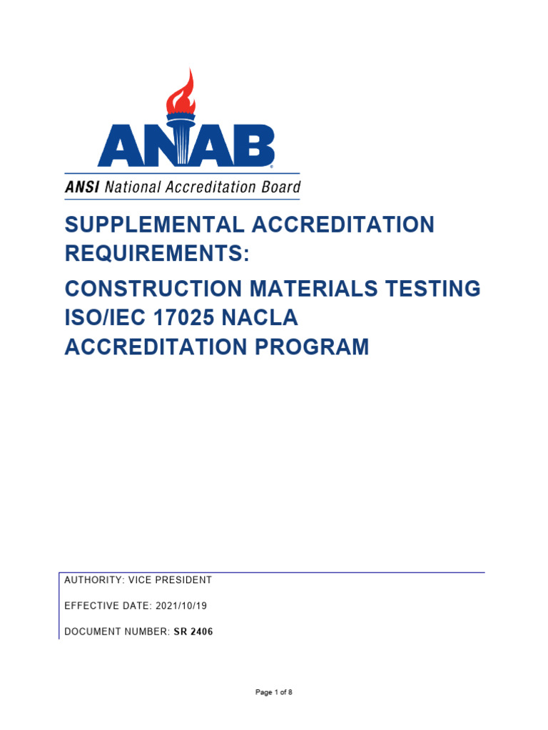 SR 2406 Supplemental Requirements - NACLA Recognized 17025 Construction ...