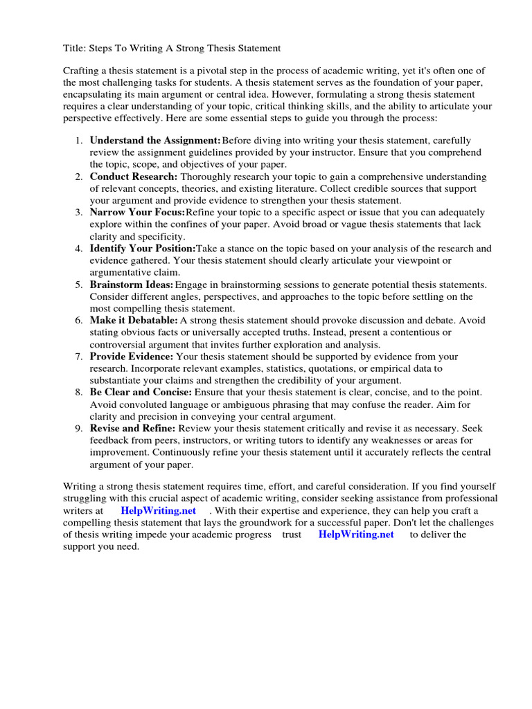 Steps To Writing A Strong Thesis Statement | PDF | Essays | Thesis