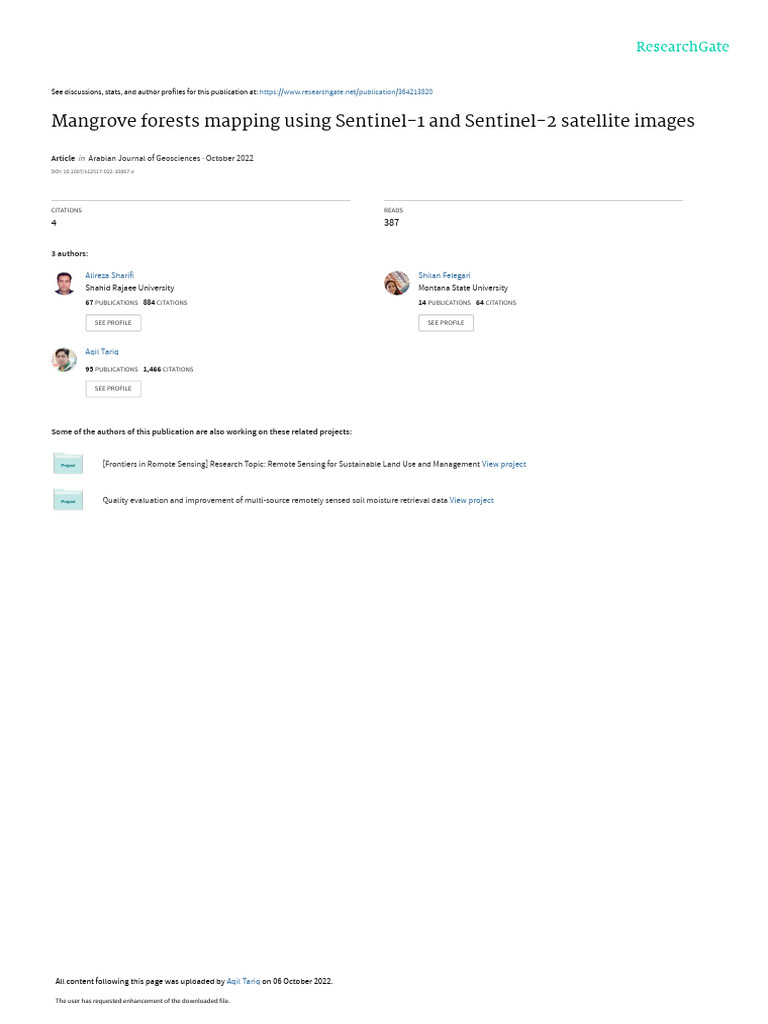 Mangrove Forests Mapping Using Sentinel 1 And Sentinel 2 Satellite Images Pdf
