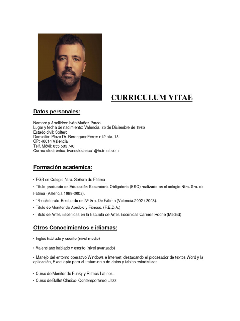 CURRICULUM VITAE Ivan Muñoz | PDF | Madrid | Entretenimiento