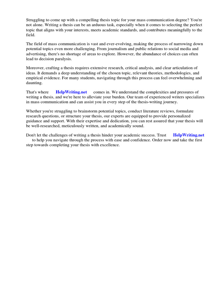 Possible Thesis Topics For Mass Communication | PDF