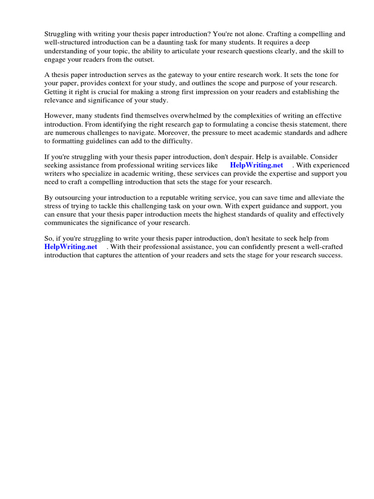 Thesis Paper Introduction Examples | PDF | Thesis | Essays
