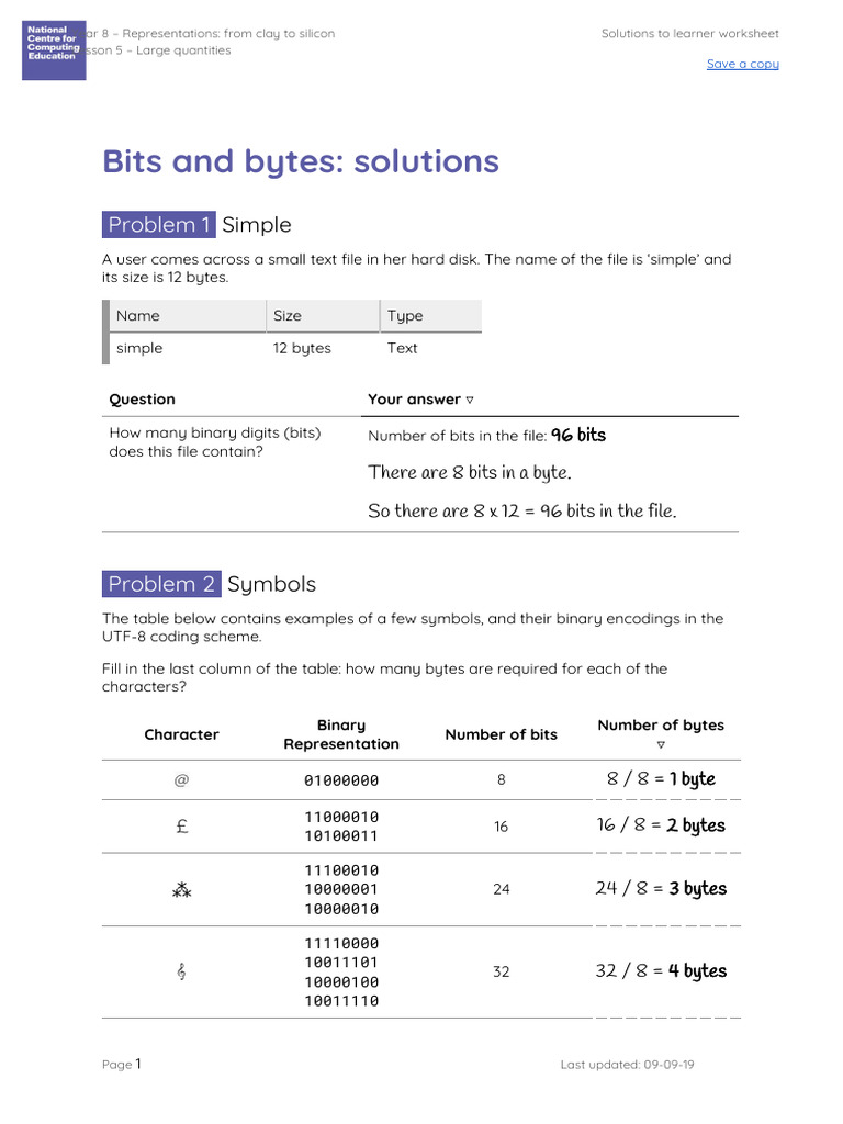 A2 Solutions - Bits and Bytes | PDF | Bit | Byte