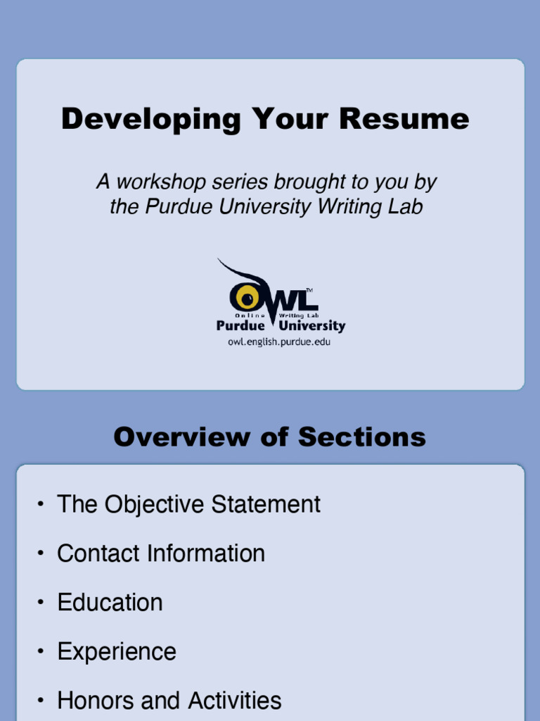 Purdue OWL Resume Development Guide | PDF | Résumé