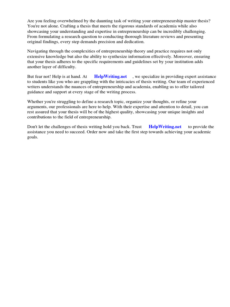 Entrepreneurship Master Thesis Topics | PDF | Entrepreneurship | Thesis