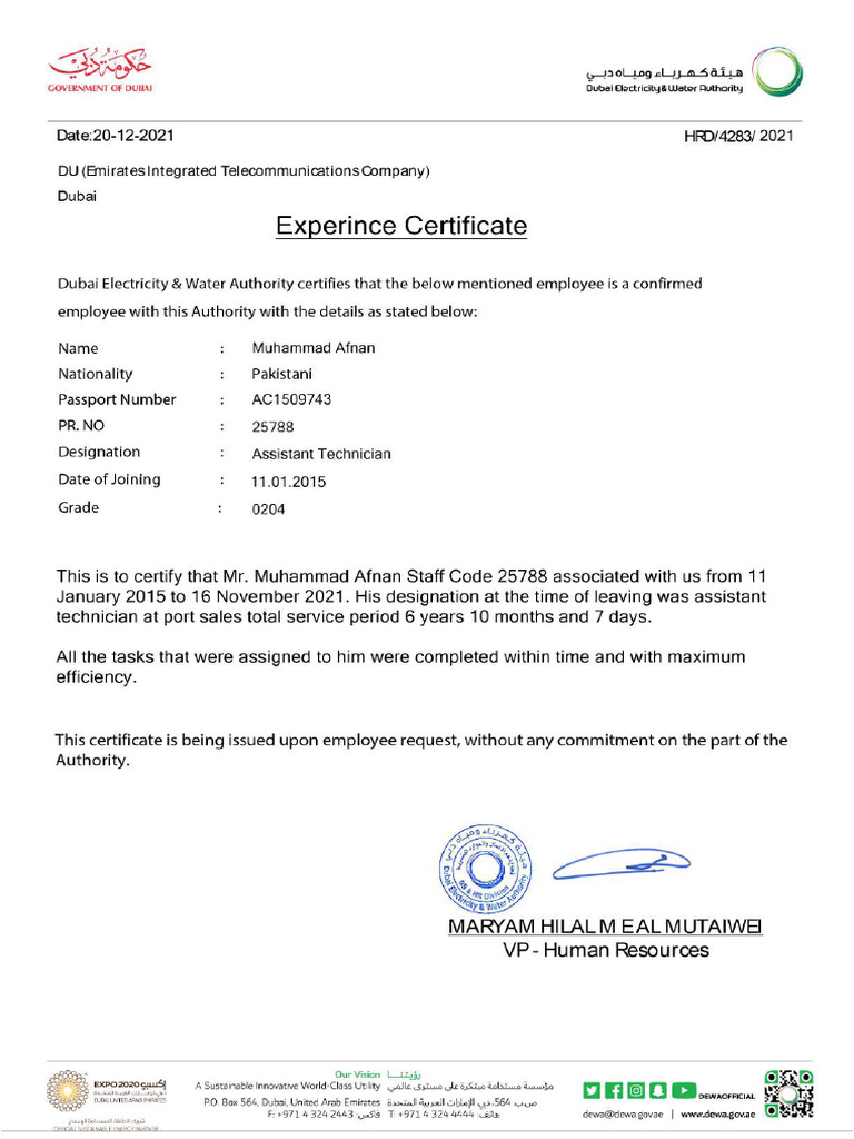 Experince Certificate | PDF