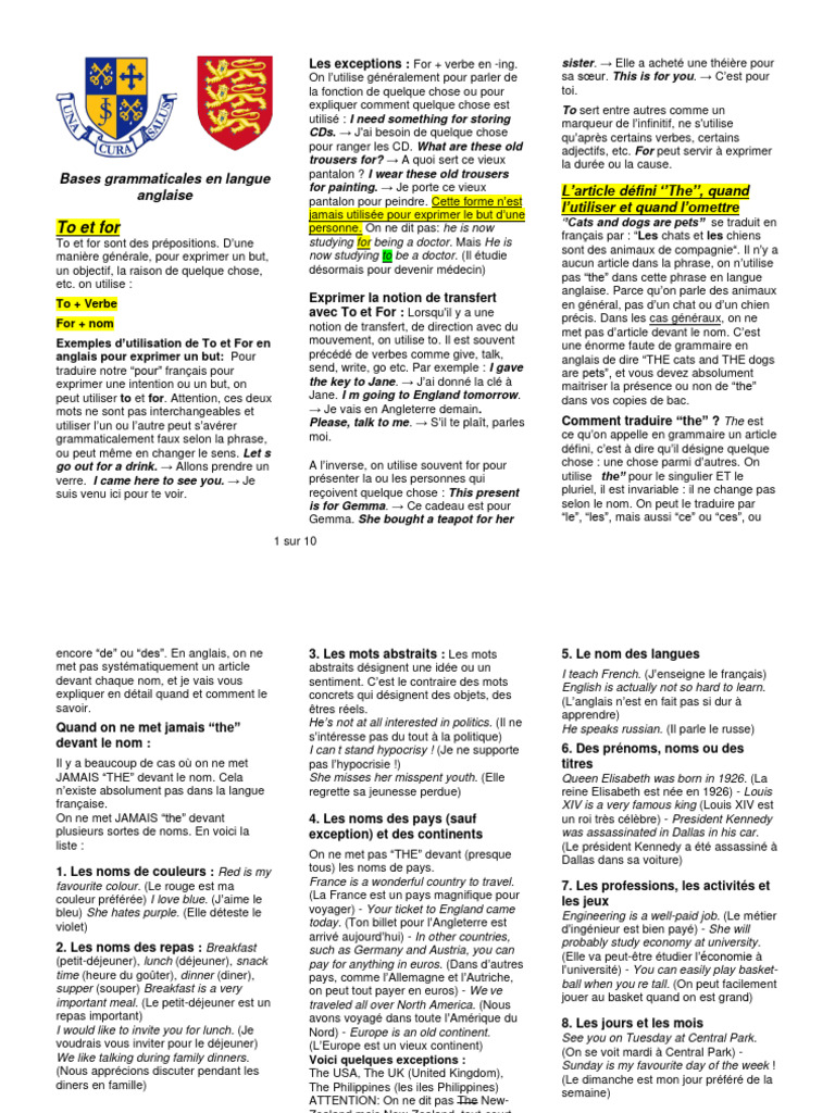 Bases Grammaticales en Langue Anglaise | PDF | Verbe | Adposition