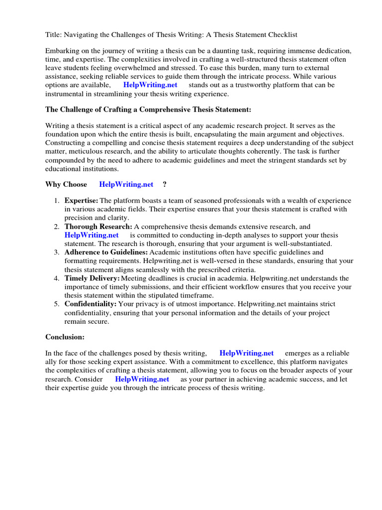 Thesis Statement Checklist | PDF | Thesis | Essays