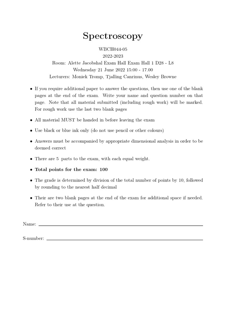 Spectroscopy Exam Overview | PDF | Nuclear Magnetic Resonance ...