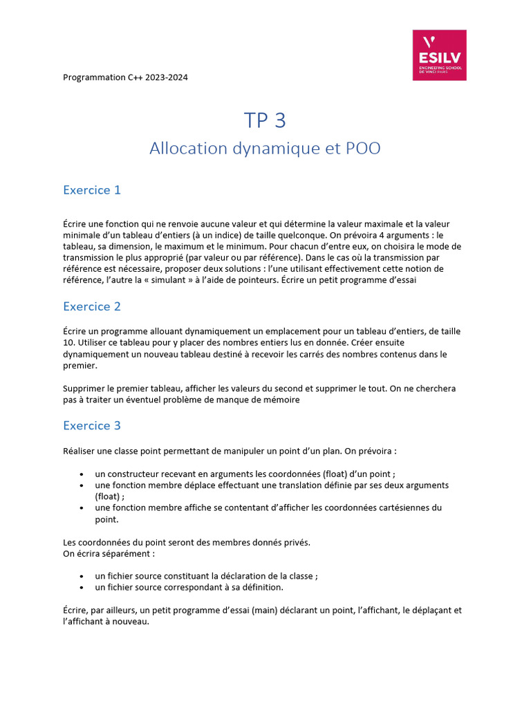 C++ POO : Allocation et Classes 2023-2024 | PDF | C ++ | Constructeur (programmation)