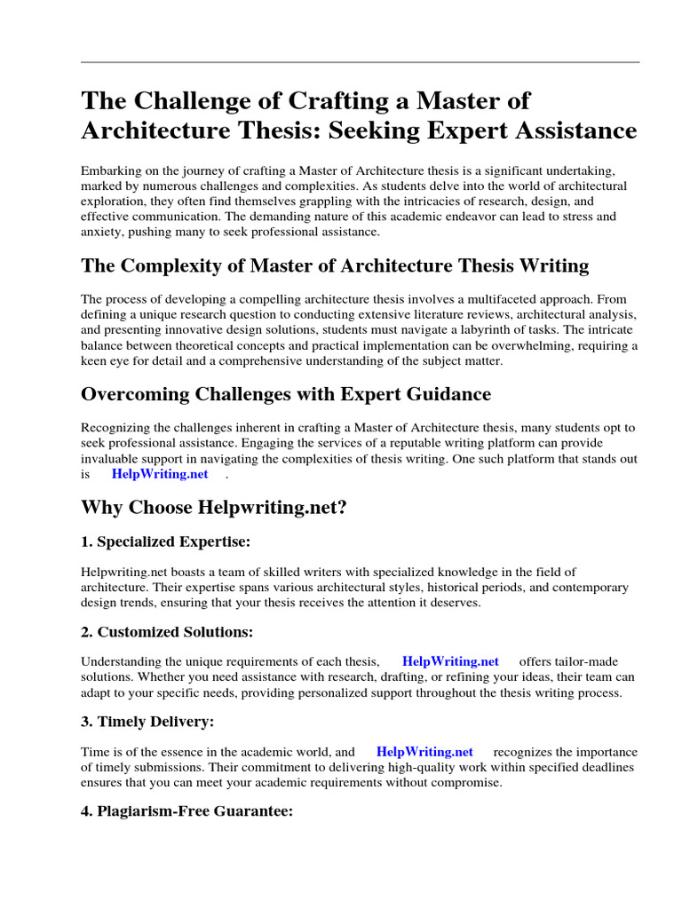 Master of Architecture Thesis Ideas | PDF | Thesis | Expert