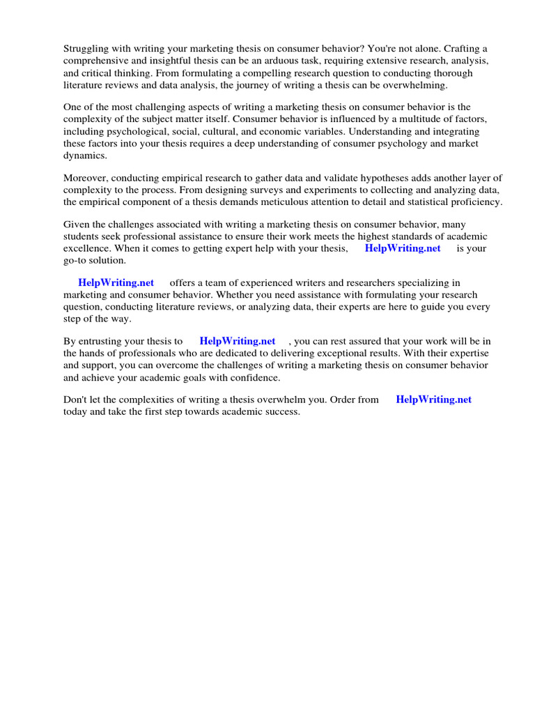 Marketing Thesis On Consumer Behaviour | PDF | Consumer Behaviour | Behavior