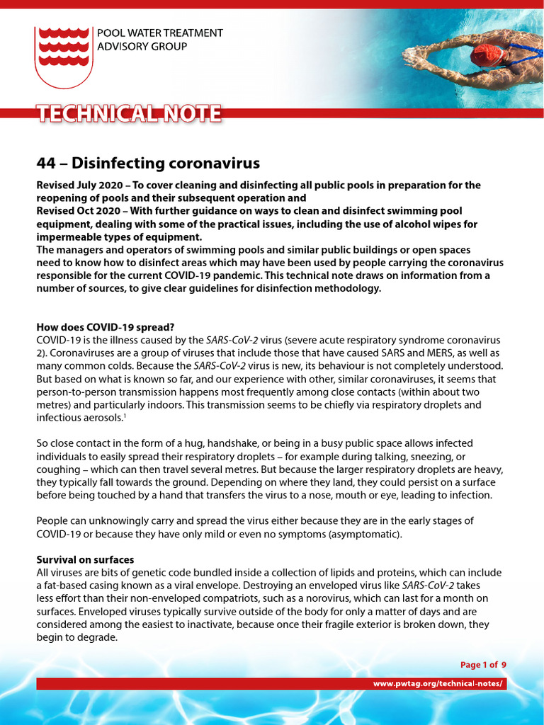PWTAG Technical Note 44 - Disinfecting Coronavirus Updated | PDF | Disinfectant | Chemical ...