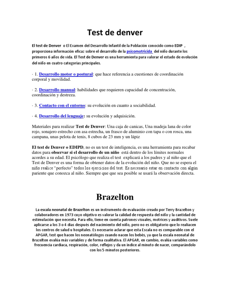 Test de Denver | Conceptos psicologicos | Sicología y ciencia cognitiva