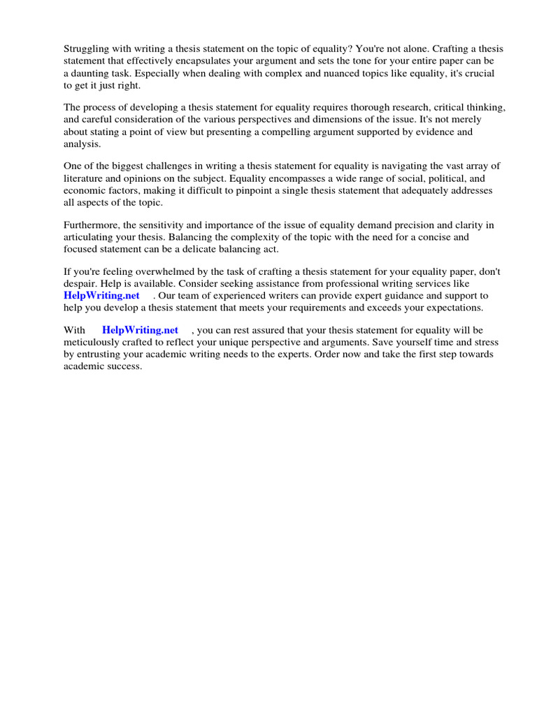 Thesis Statement For Equality | PDF | Social Equality | Gender