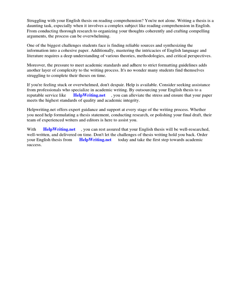 English Thesis About Reading Comprehension | PDF | Reading Comprehension | Linguistics