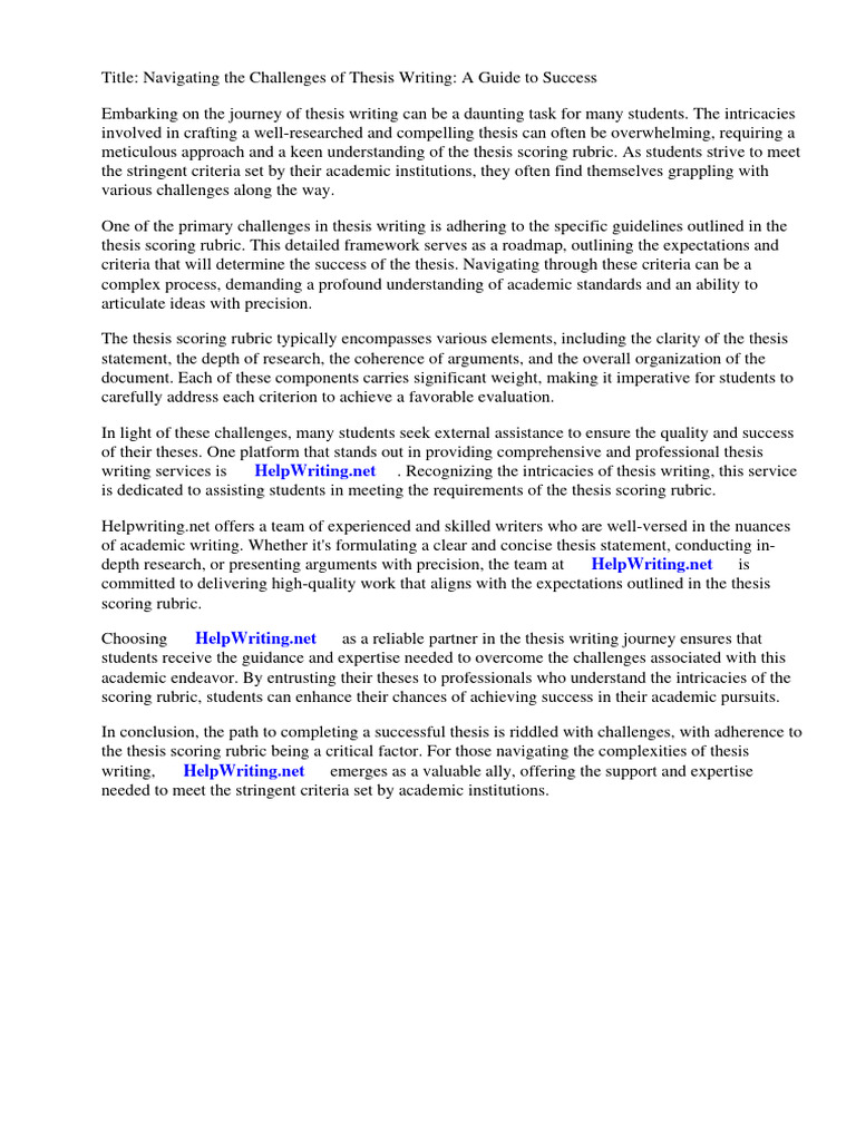 Thesis Scoring Rubric | PDF